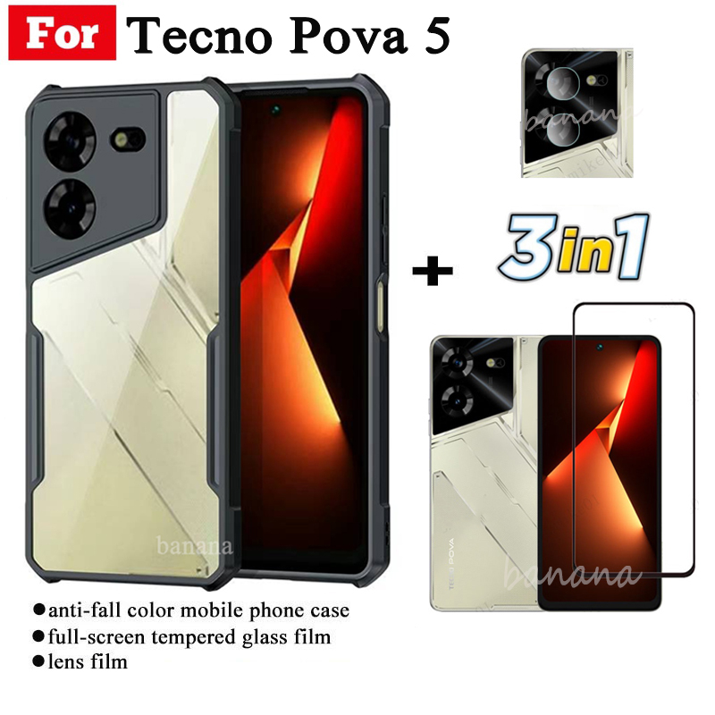 3in1 Tecno Pova 5 anti-fall mobile phone case For Tecno Pova5 4G POVA 5 tempered glass film ...