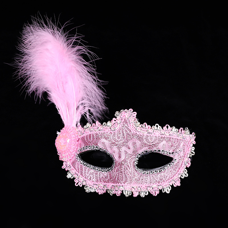 Adult Children Masquerade Party Elsa Mask Frozen Side Feather Style ...