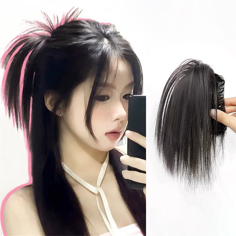 Y2K INS Girl Feather Shuttlecock Head High Ponytail Clip Wig Hip Hop ...