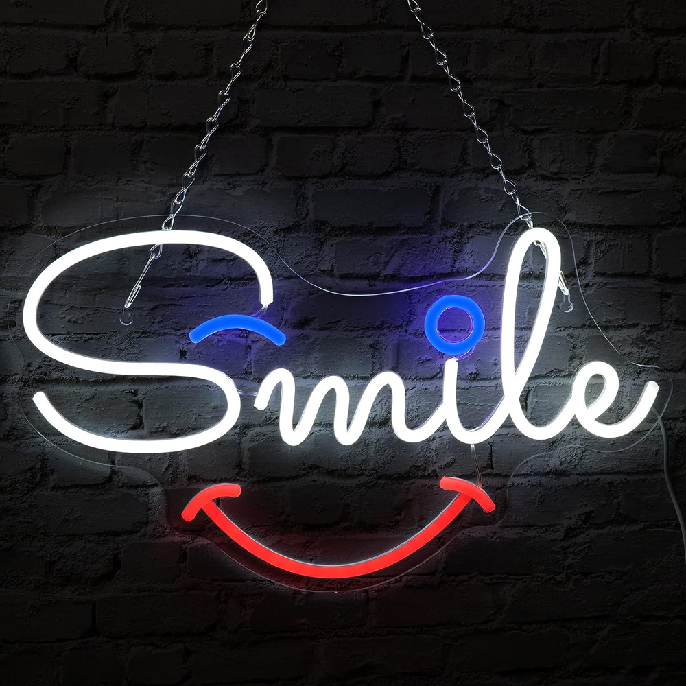 Smile Neon Sign Dimmable Smiley Face Led Sign Smile Letter Neon Light ...