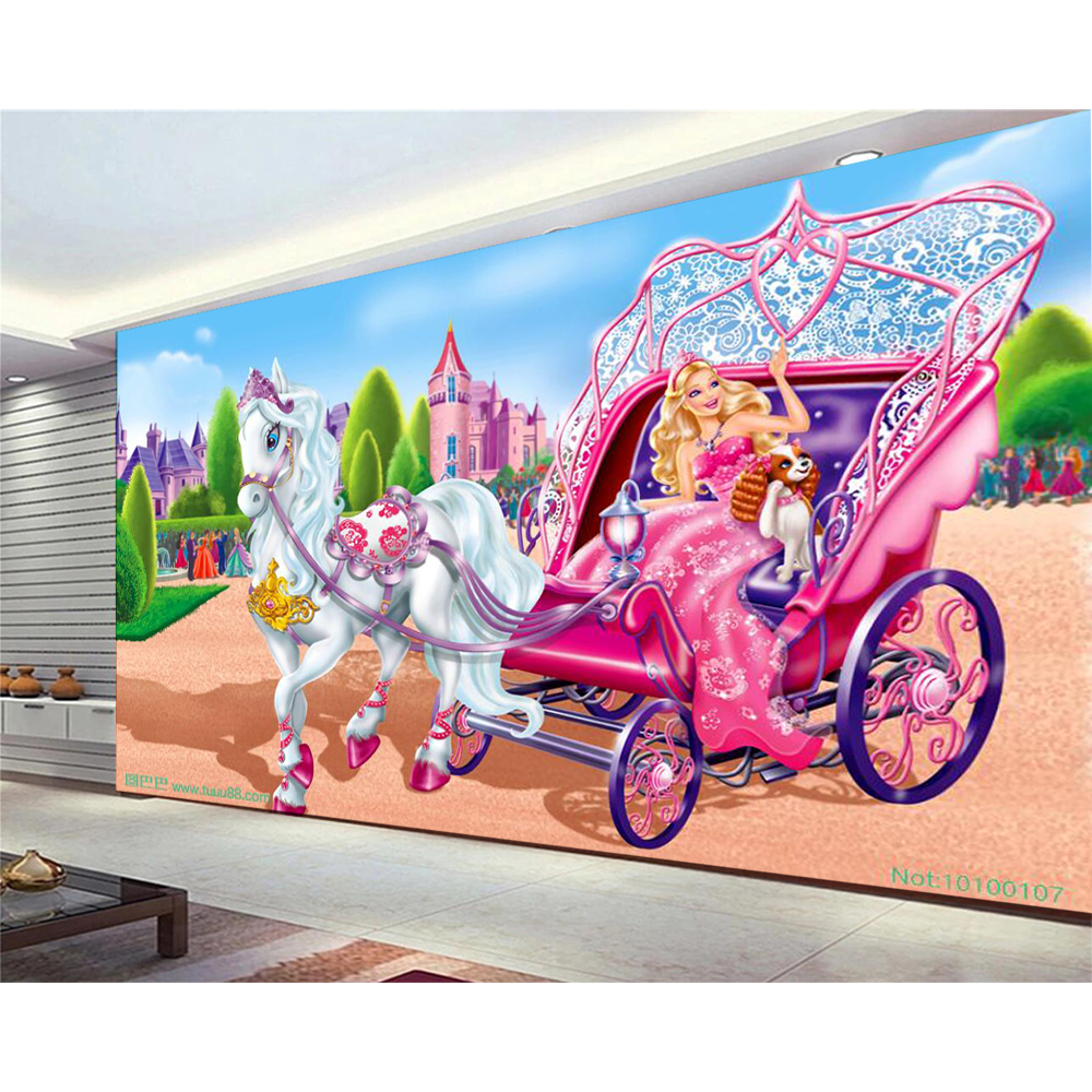 Custom Cartoon castle Barbie pink wallpapers mural children's room ...