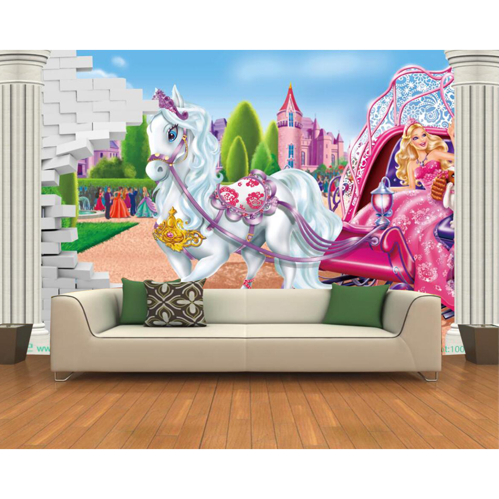 Custom Hand Drawn Cartoon Barbie Castle Mural Home Decor Wall Paper ...