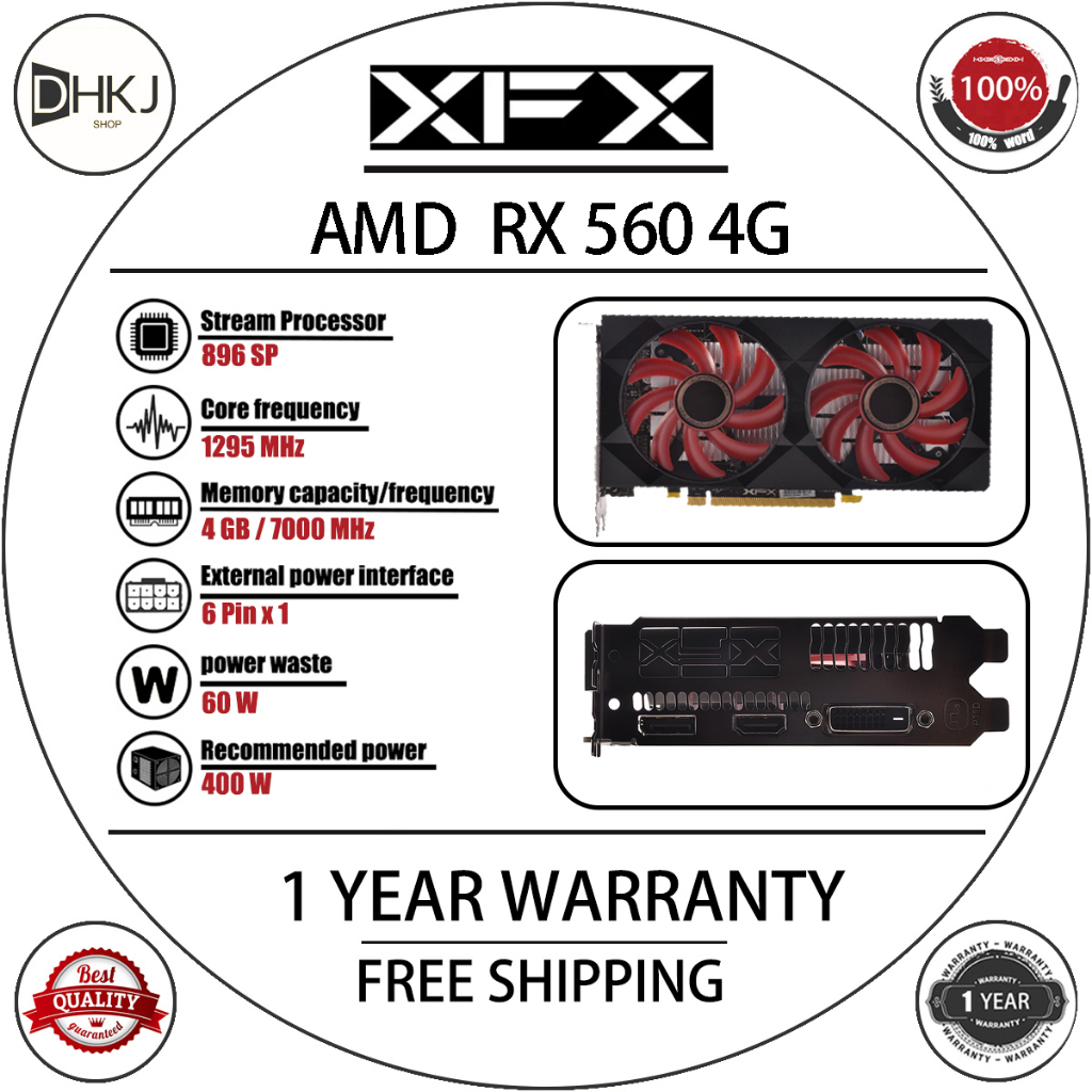USED XFX RX 560 4GB Graphics Cards AMD GPU Radeon RX560 4GB 4G Video Screen Cards Desktop Game ...