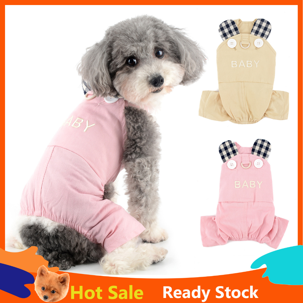 SELMAI Pet Clothes Costume Cute Plaid Bunny Ears Puppy Overalls for ...