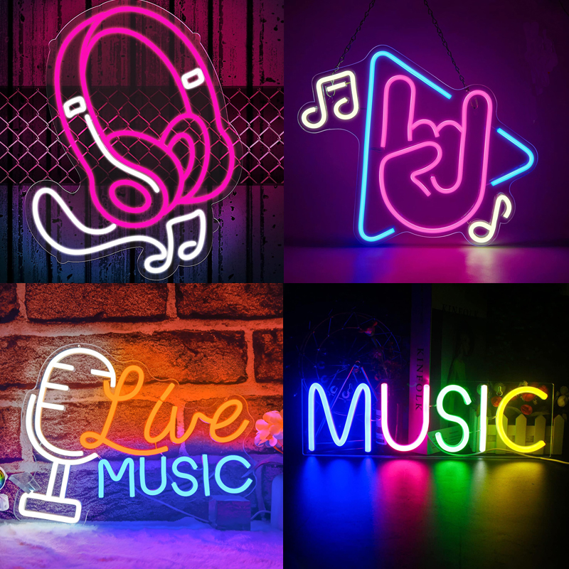 Neon Light MUSIC Neon Sign for Wall Decor Colorful Letters MUSIC Word ...