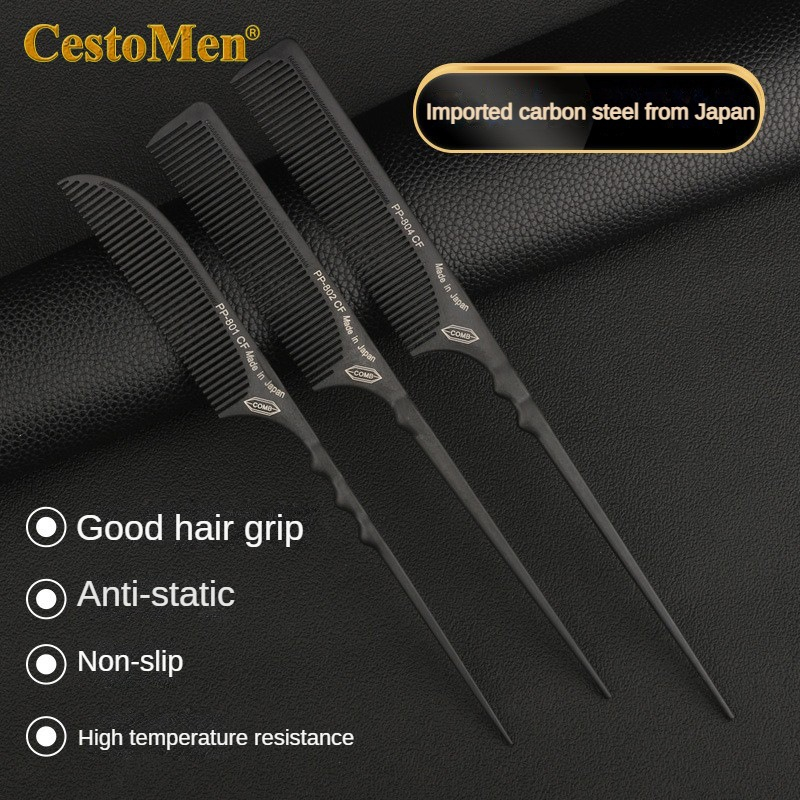Japanese crescent carbon fiber hair pick up, pointed tail comb, carbon ...
