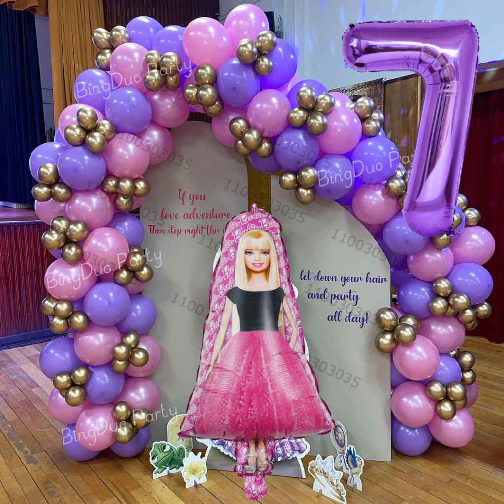 63/64pcs Barbie Birthday Theme Balloons Set Barbie Foil Balloon 32 ...