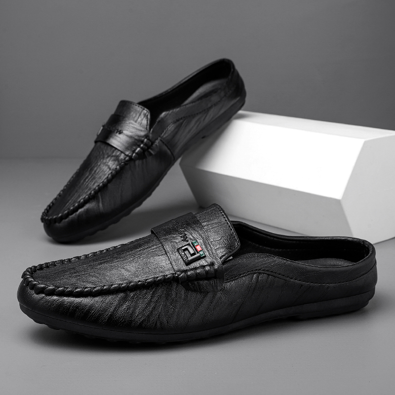 Men's soft leather half slippers Summer half Slippers Men's Korean ...