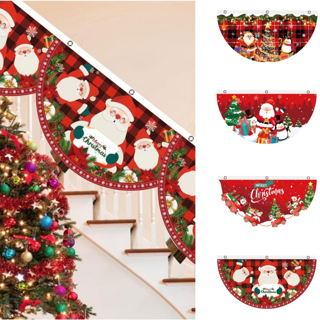 Ourdoor Fan-shaped Hanging Flag Christmas Banner Snowman Christmas Tree ...