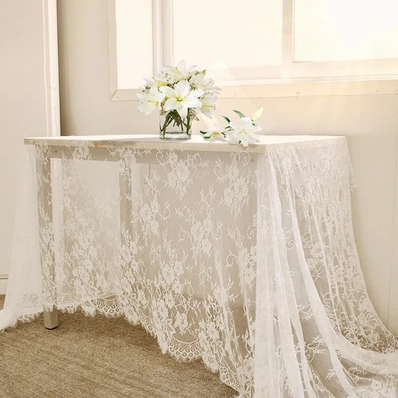 Rustic Wedding White Lace Tablecloth Vintage Embroidered Table Cloth ...