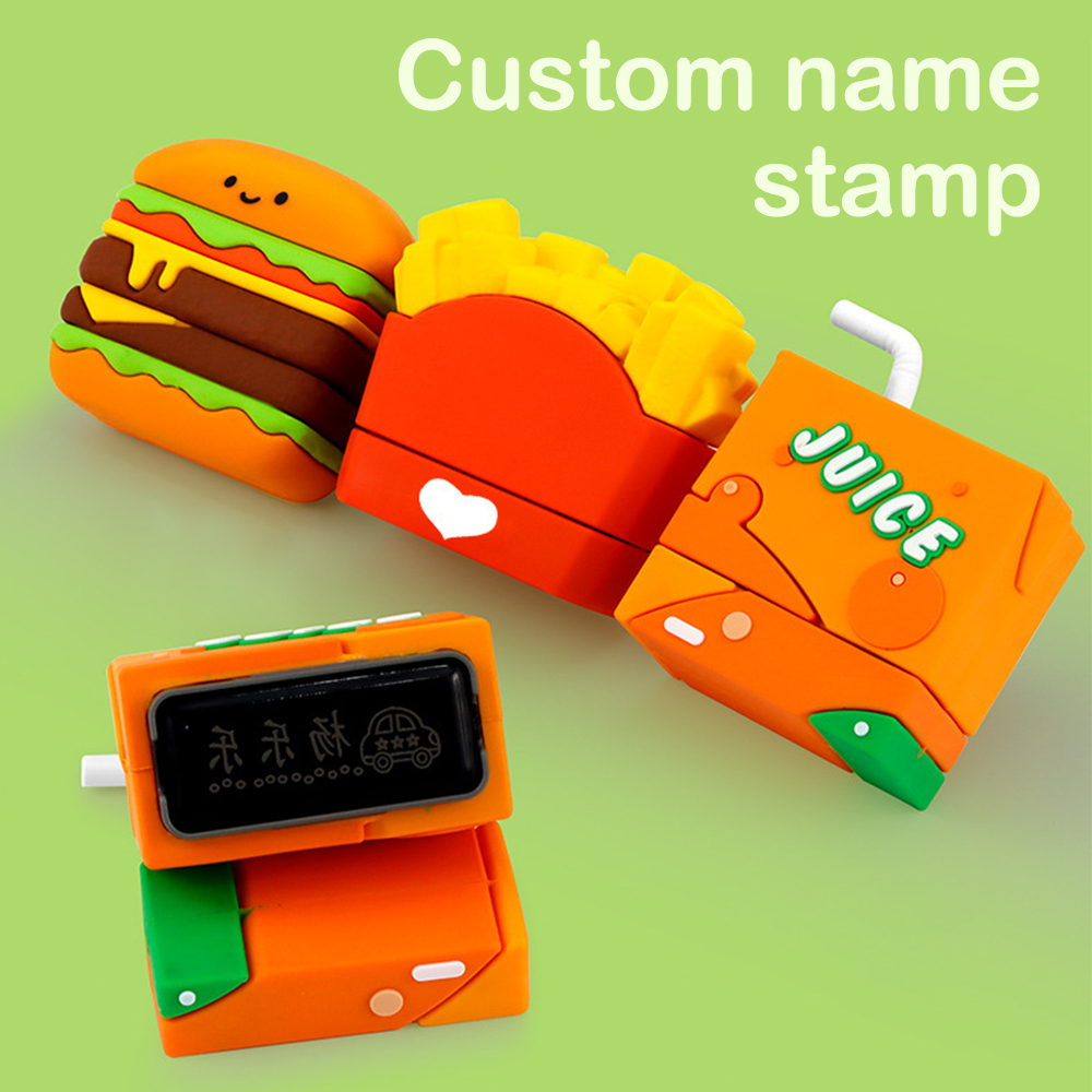 Cartoon Food Burgers, Fries Custom Name Stamp For Student Clothes ...