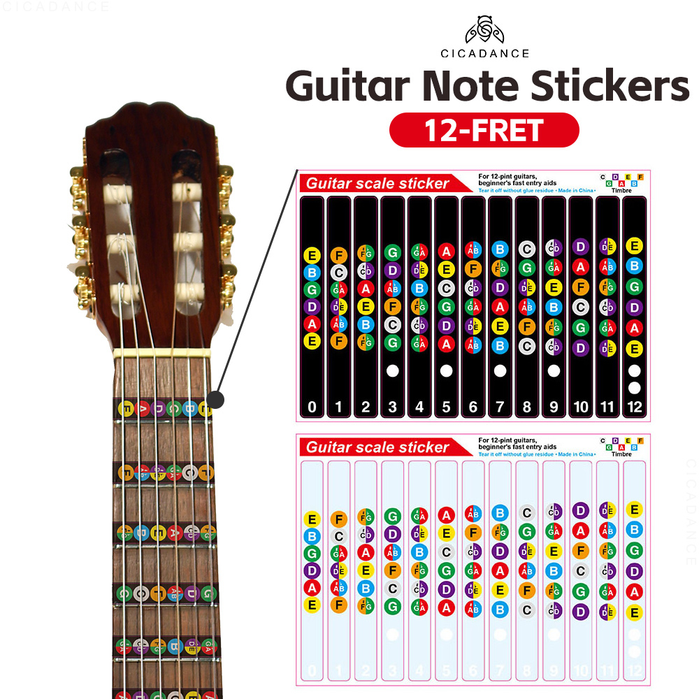 12 Fret Guitar Fretboard Sticker Removable PET Material Notes Sticker ...