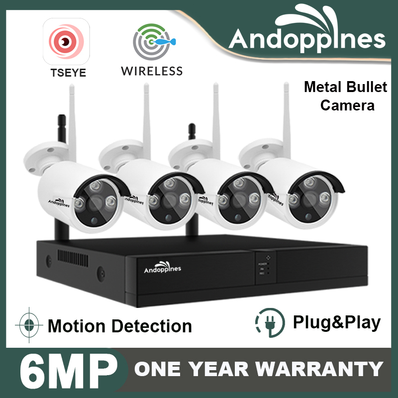 Andoppines FHD 4CH 6MP IP Camera Wireless WIFI NVR Remote Viewing PLUG ...