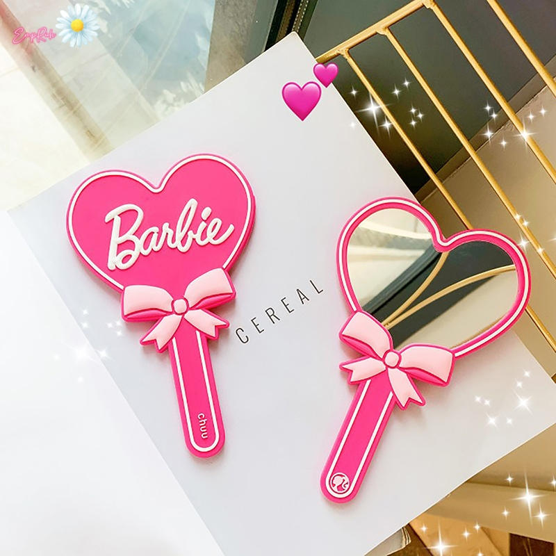 EMCH> Barbie Handheld Mirror Barbie Series Cute Pink Heart-shaped ...