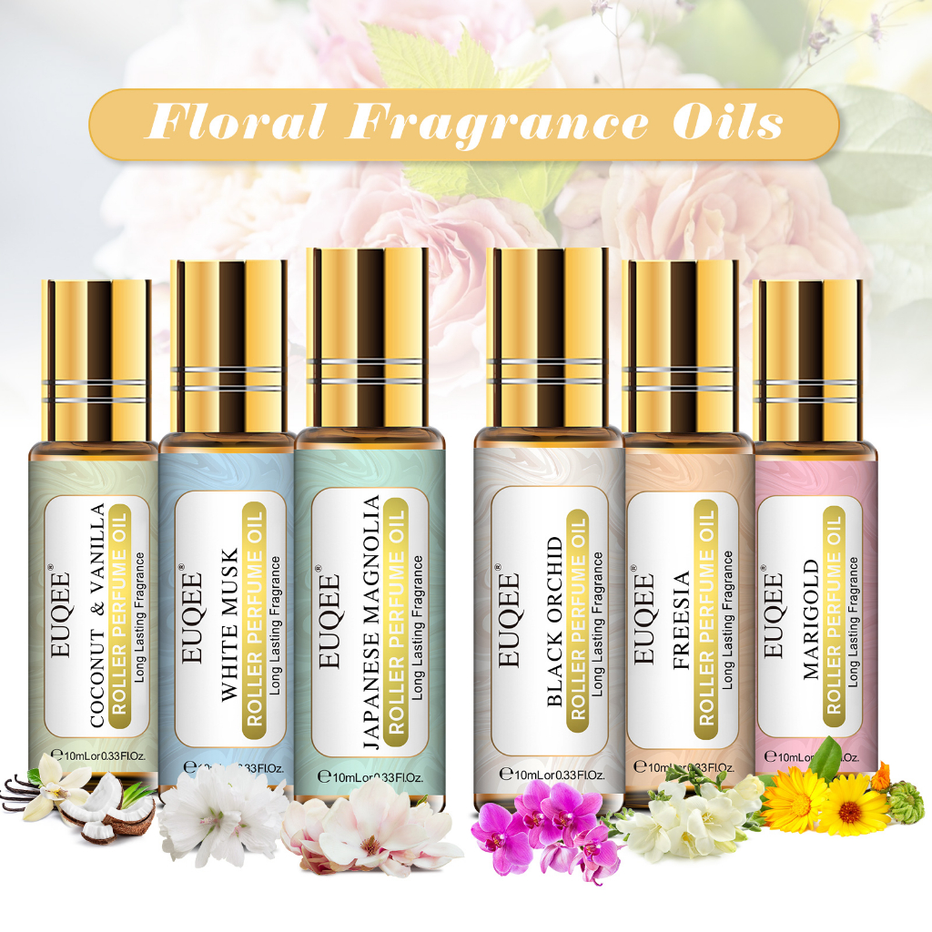 [49 Variety] EUQEE 10ML Fragrance oil roll-on bottle Vanilla Musk Gardenia Amber Romance ...