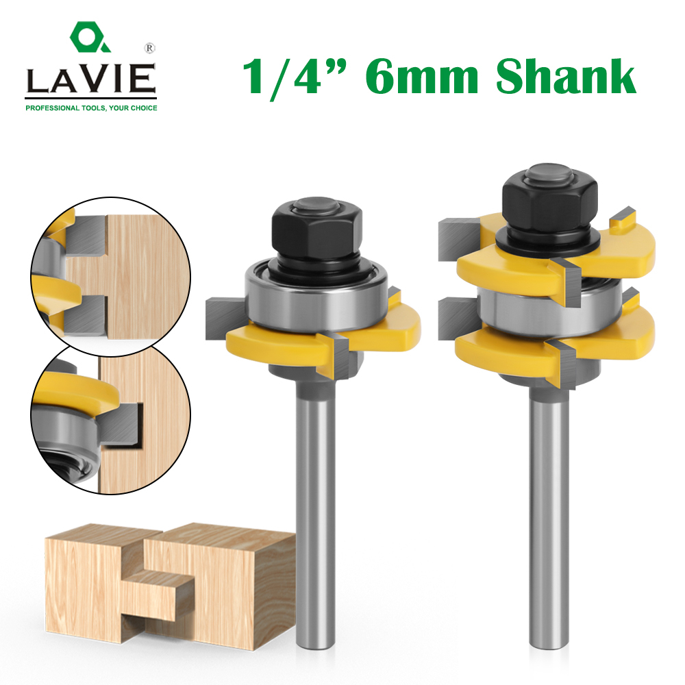 LAVIE 2pcs 6mm 1/4" Shank Tongue & Groove Router Bits 3/4" 3 Teeth T ...