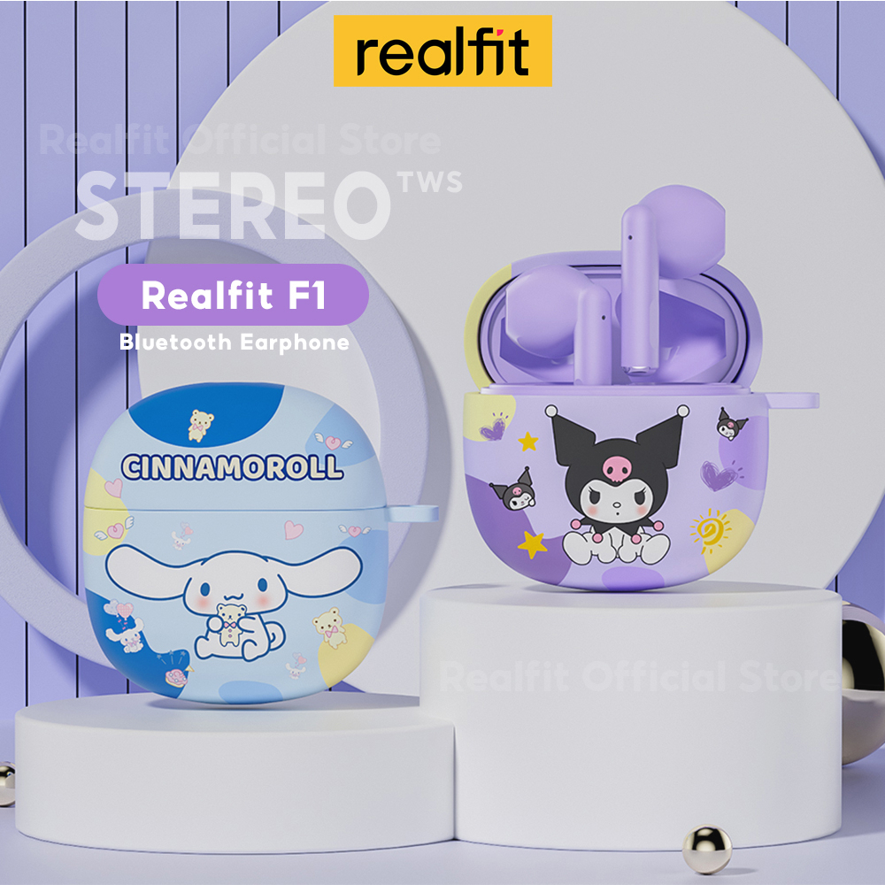 Realfit F1 Bluetooth Earphone with Cartoon Case with Mic Support Call ...