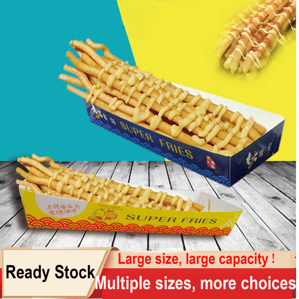 100pcs Long French Fries Box Disposable Paper Food Serving Tray Long ...