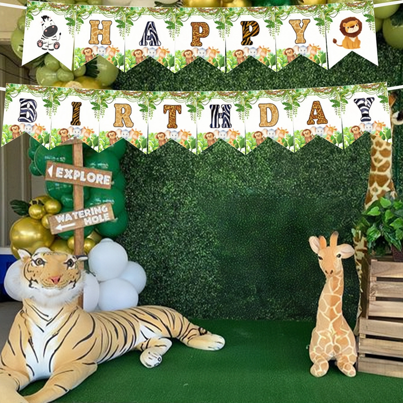Wild One Birthday Banner Jungle Safari Paper Backdrop Party Decorations ...