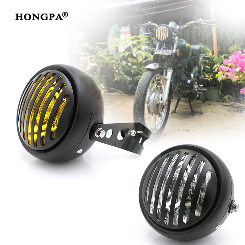 Motorcycle Headlights Black Metal Grille Headlights Headlamp Retro