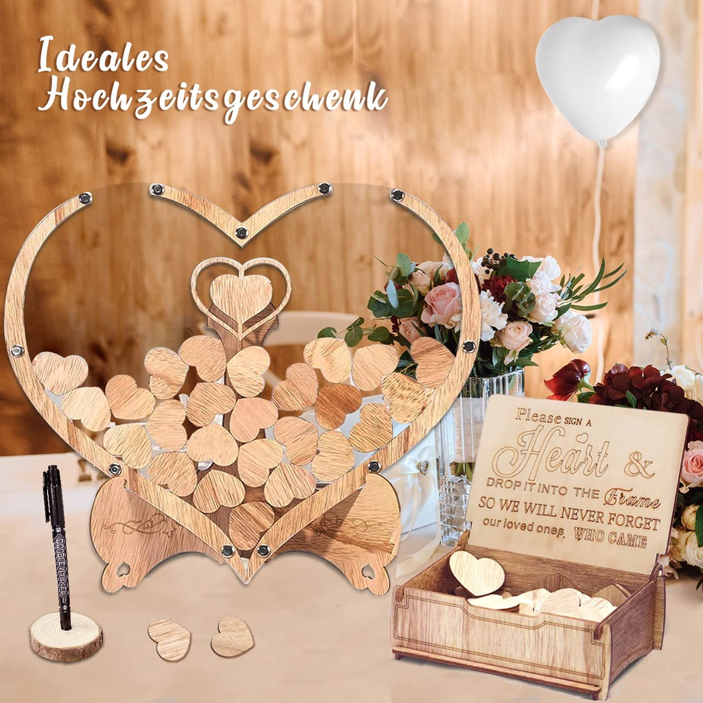 【COD】Wedding Guest Book Kit Wooden Heart Shape Guest Book Wedding ...