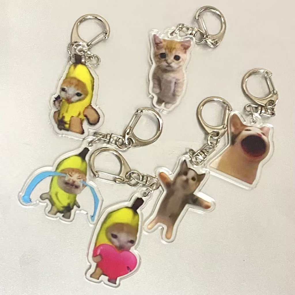 Creative Keychain Banana Cat Emoji Keyring Acrylic Keychains Funny ...