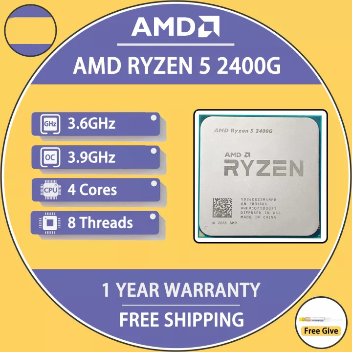 AMD Ryzen 5 2400G R5 2400G 3.6 GHz Quad-Core Quad-Thread 65W CPU ...