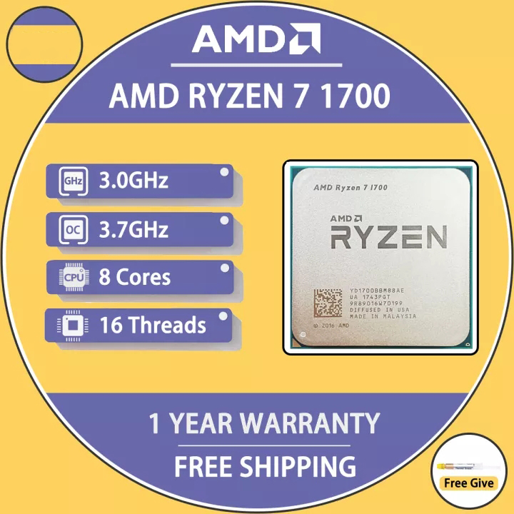 AMD Ryzen 7 1700 R7 1700 3.0 GHz Eight-Core Sixteen-Thread CPU ...