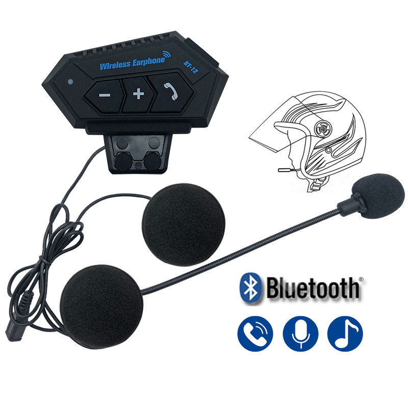 BT12 Bluetooth 5.0 Motorcycle Helmet Headset Wireless Handsfree ...