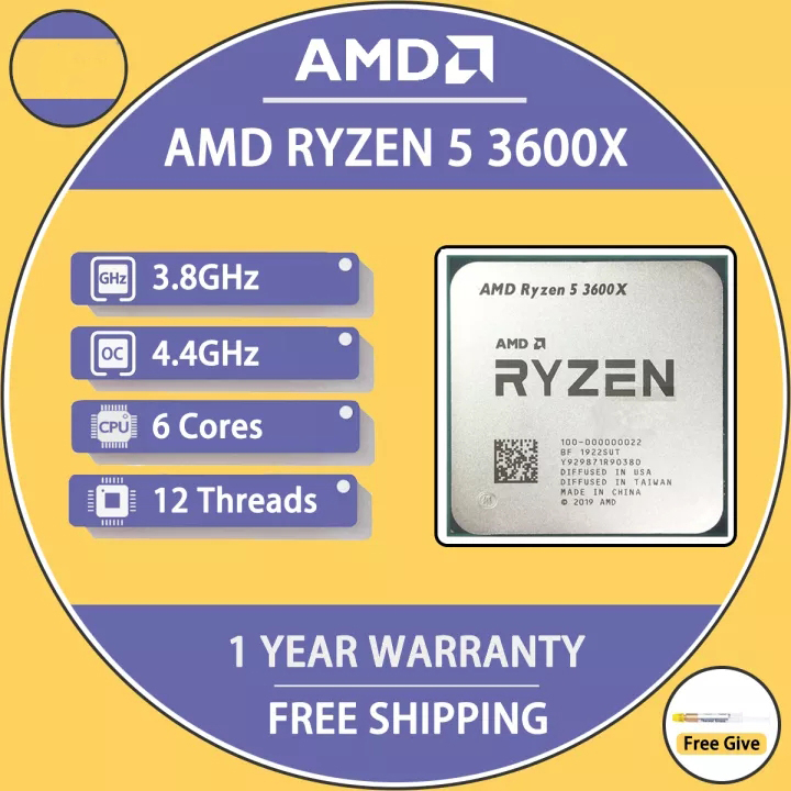 AMD Ryzen 5 3600X R5 3600X 3.8 GHz Six-Core Twelve-Thread CPU Processor 7NM 95W L3=32M Socket ...