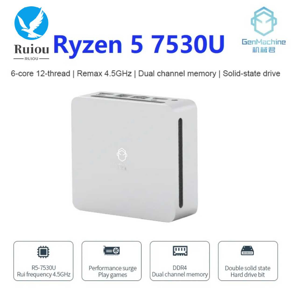 GenMachine Mini PC AMD Ryzen5 7530U 2.0GHz Up to 4.5GHz Support Windows ...