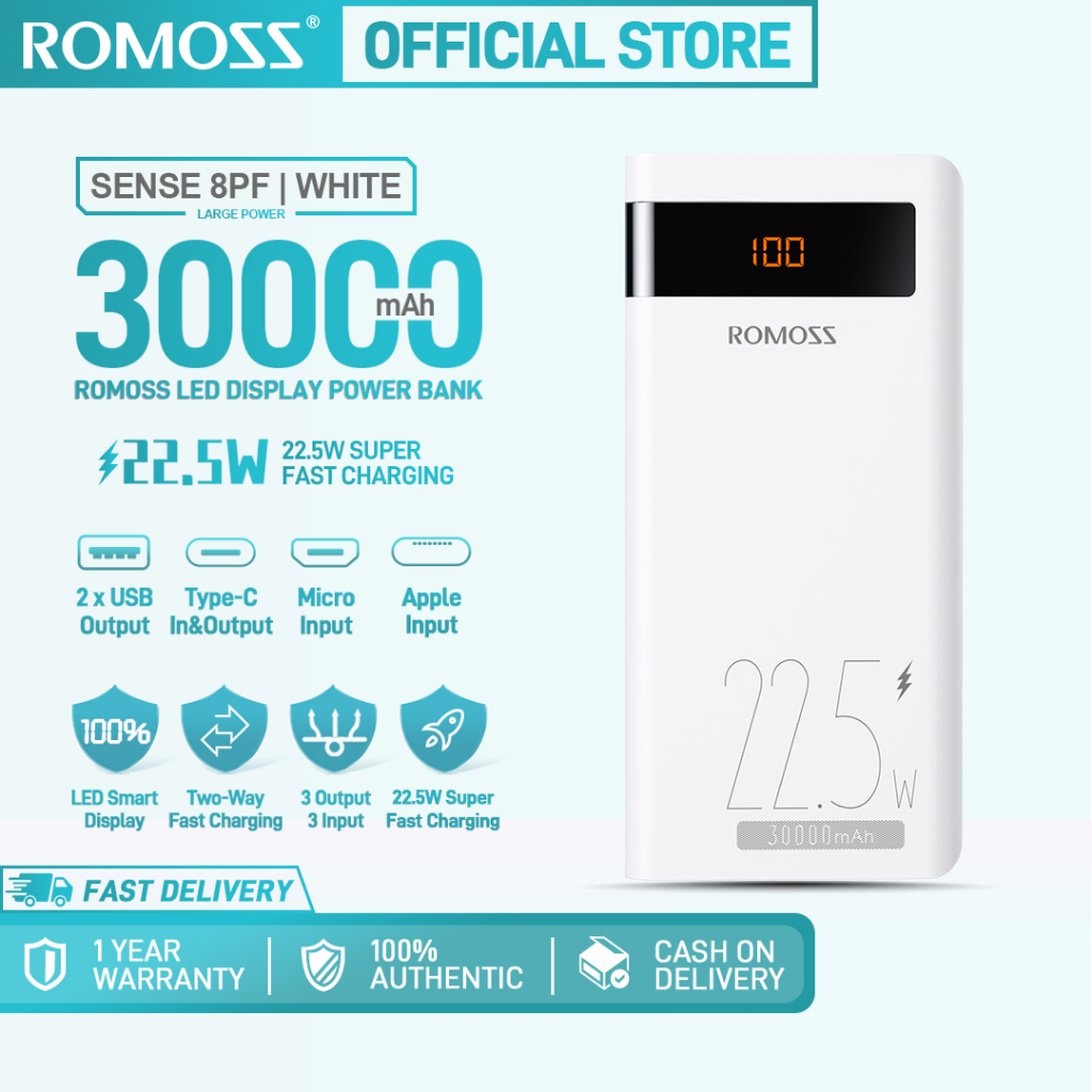 Romoss Sense 8p Pro 8pf 30000mah Powerbank 22.5w Fast Charging Pd18w ...