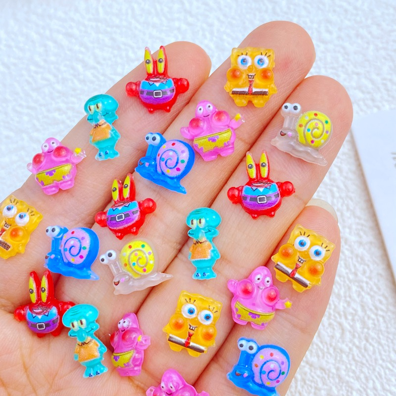 50 Pieces Set Cute Cartoon SpongeBob SquarePants Resin Big Rhinestone ...