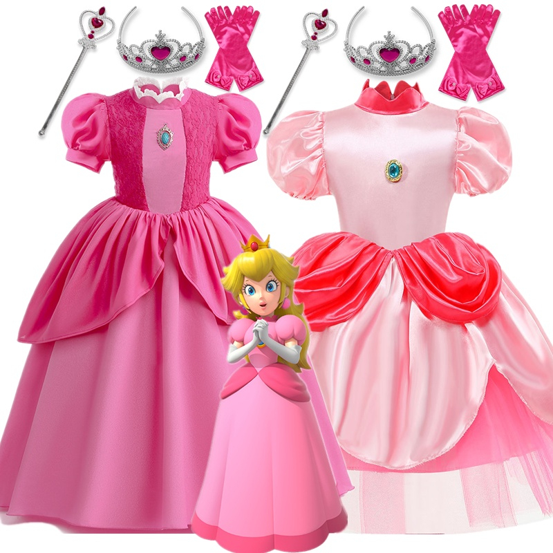 Halloween Cosplay Super Mario Princess Dress Girl Birthday Party ...