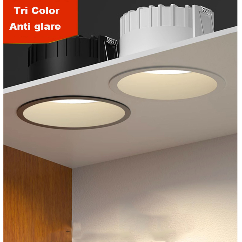 Tri Color Round Anti-Glare Led Recessed Downlights 7w 12w 18w 2.5/3.5/4 ...