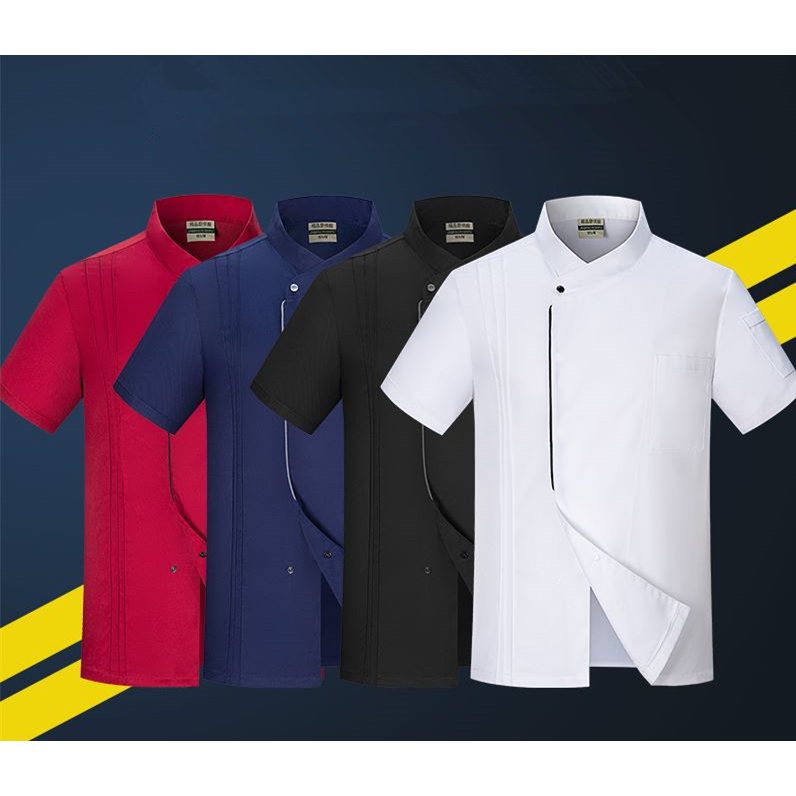 Chef Jacket Short Sleeve Cook Coat Barista Baker Work Uniform Waiter ...