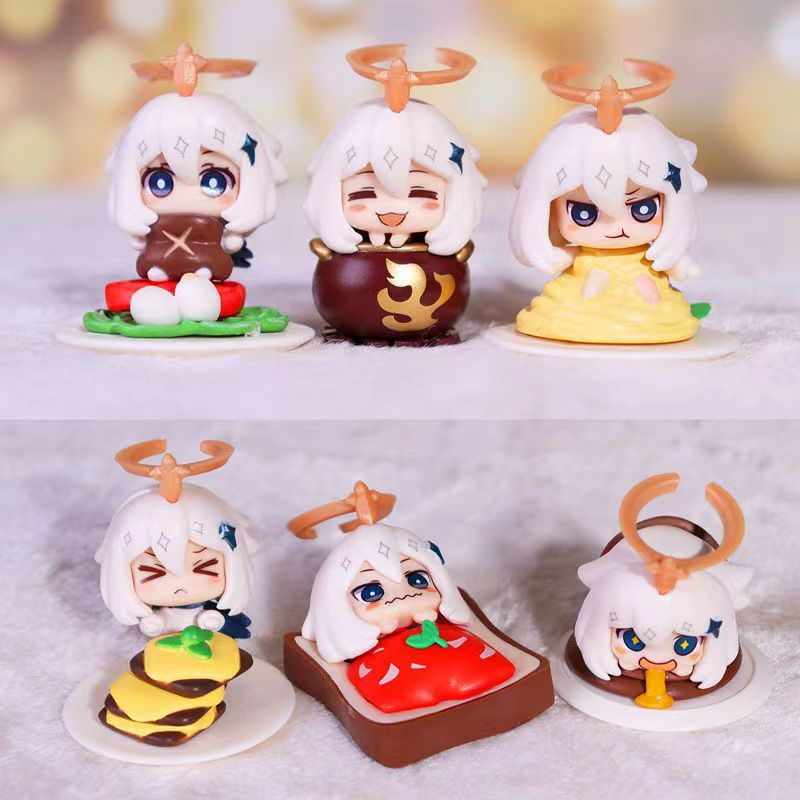 6Pcs/Set Genshin Impact Anime Figure Paimon Emergency Food Cooking Q ...
