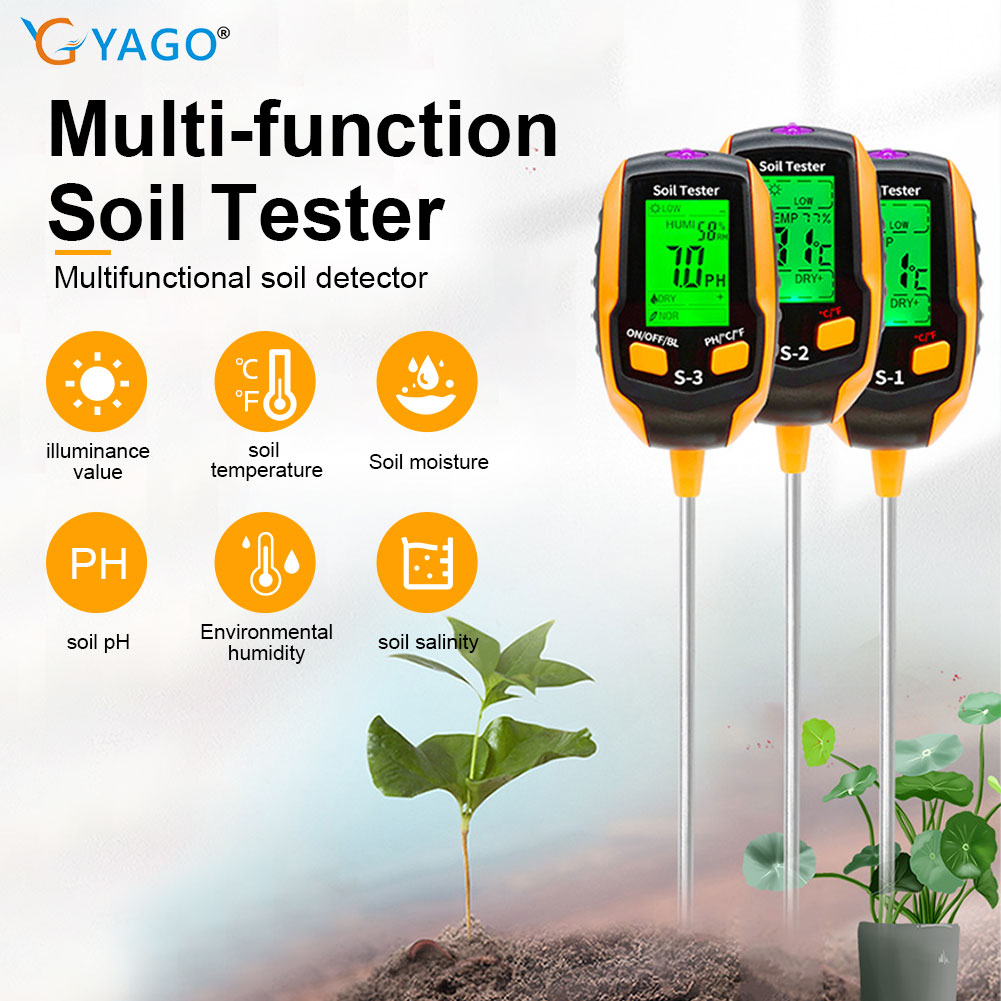 6-in-1 Soil Moisture Meter, Digital pH Meter Plant Soil Salinity Tester ...