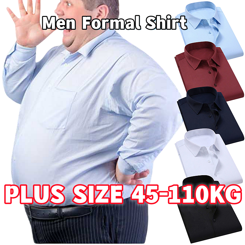 Plus Size M-8XL Men's Long Sleeve Formal Shirt Loose Business Office Working Wear Plain Suit ...