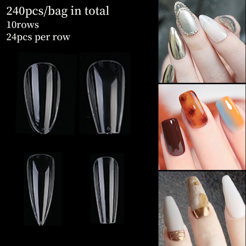 240pcs Clear Full Cover Tips Sculpted Soft Gel Nail Tips Press On Round ...