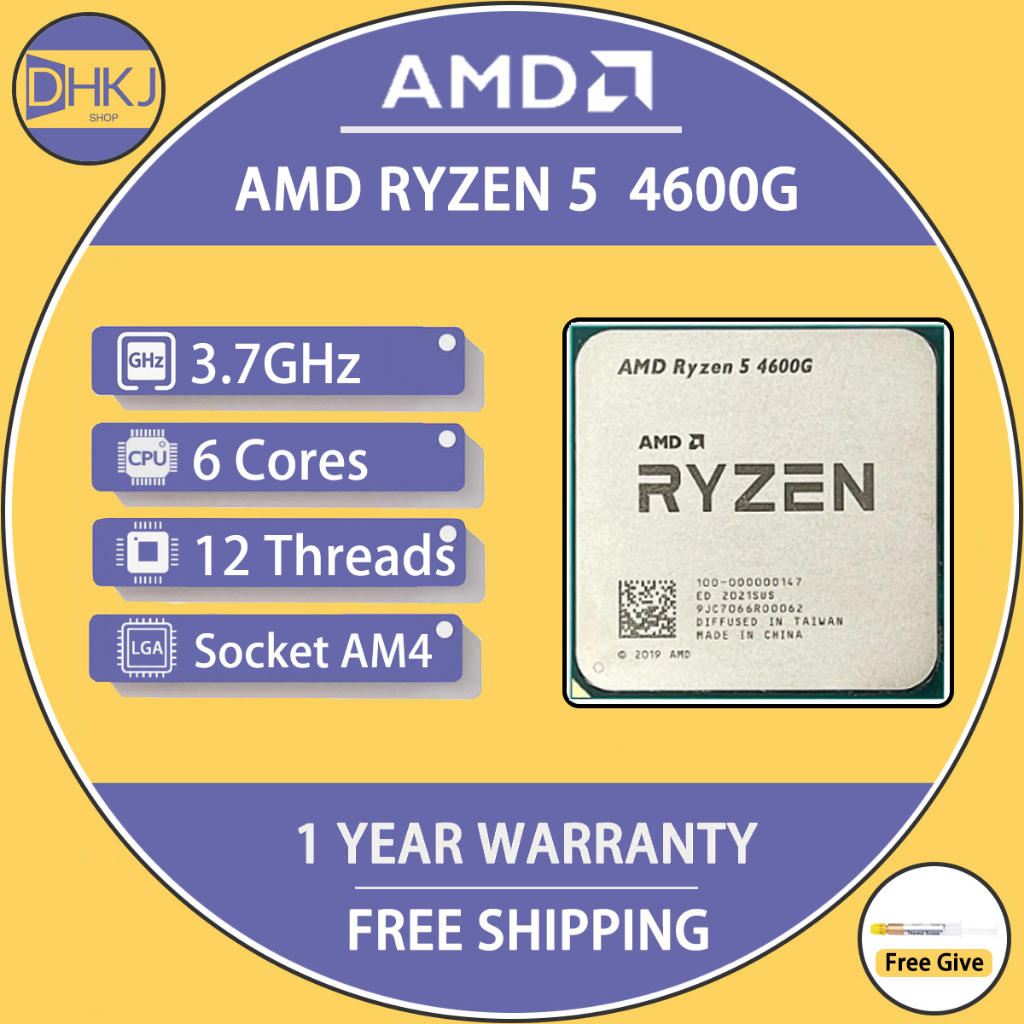 USED AMD Ryzen 5 4600G R5 4600G 3.7 GHz 6-Core 12-Thread CPU Processor 7NM L3=8M 100-000000147 ...