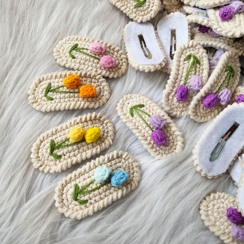 New Wool Knitted Flower Barrettes Crochet Handmade Embroidery Hairpin ...