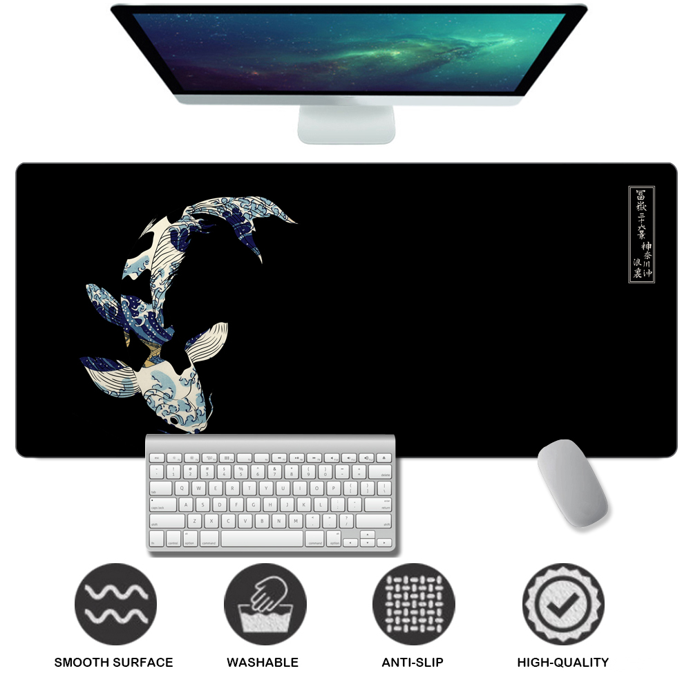 Fish Mousepad Black Great Wave Custom Printed Large Extended Mousepad ...