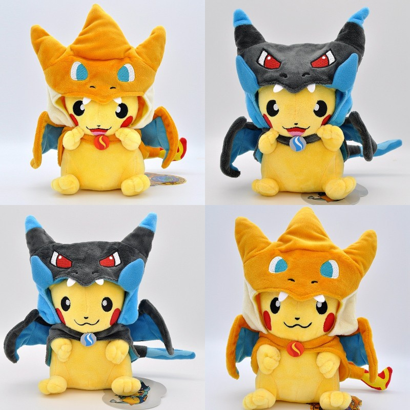 23cm Pokemon Anime Figure Pikachu Cosplay Charizard Hat Cloak Plush ...