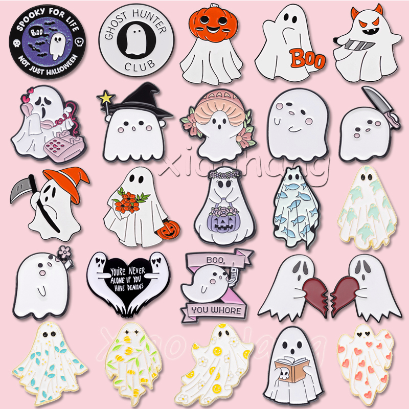 Cartoon Cute Spooky Boo Enamel Pins Funny Pumpkin Ghost Pin Brooch ...
