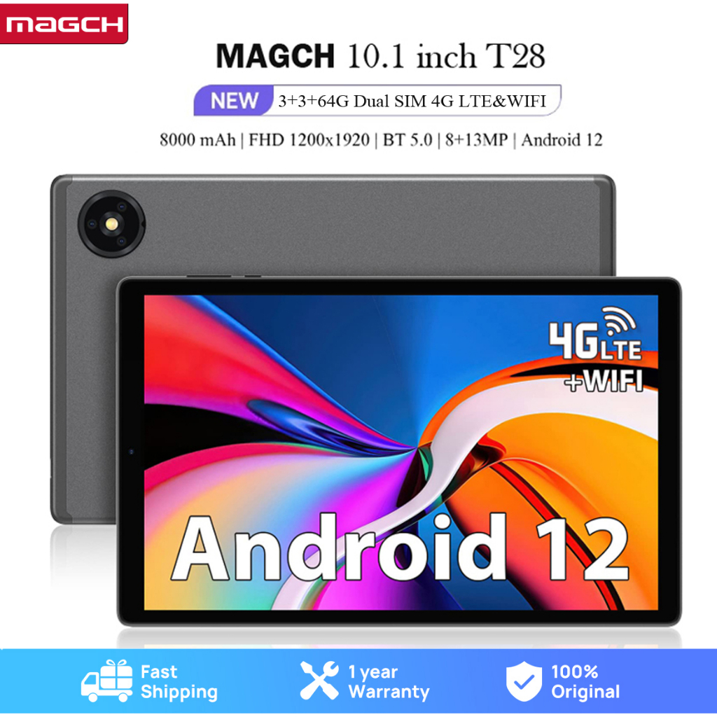 2023 New MAGCH T28 Tablet 10.1 Inch 1200x1920 IPS Android 12 3+3GB RAM ...
