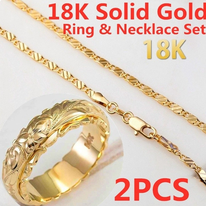 Men's Fashion Stainless Steel 18K Gold Necklace Gold Ring Engagement ...