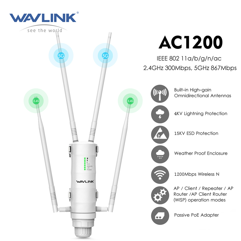 WAVLINK 1200 Mbps Outdoor Wireless Rourter Wifi Waterproof Access Point ...