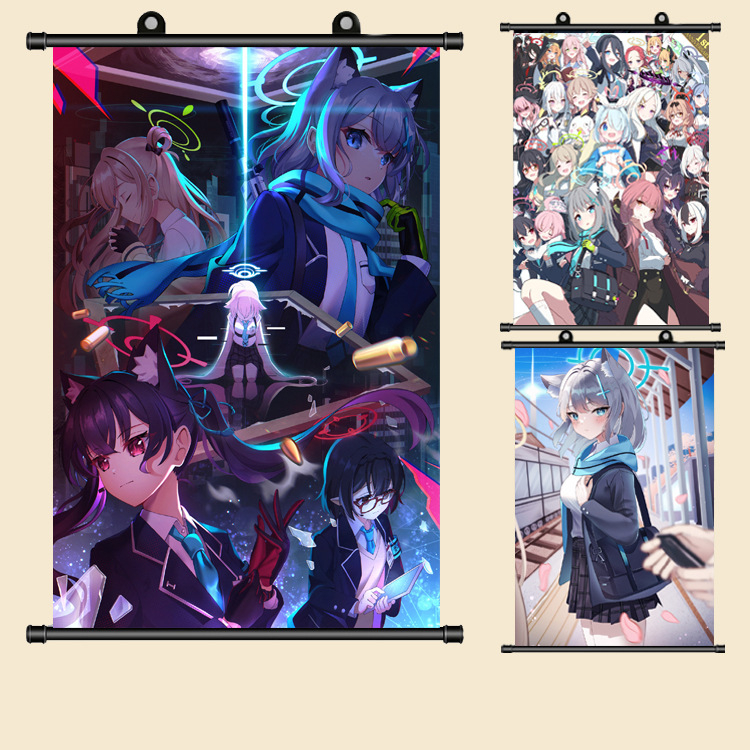 Blue Archive Mika Misono Serika Shiroko Game Fabric Wall Scroll Home