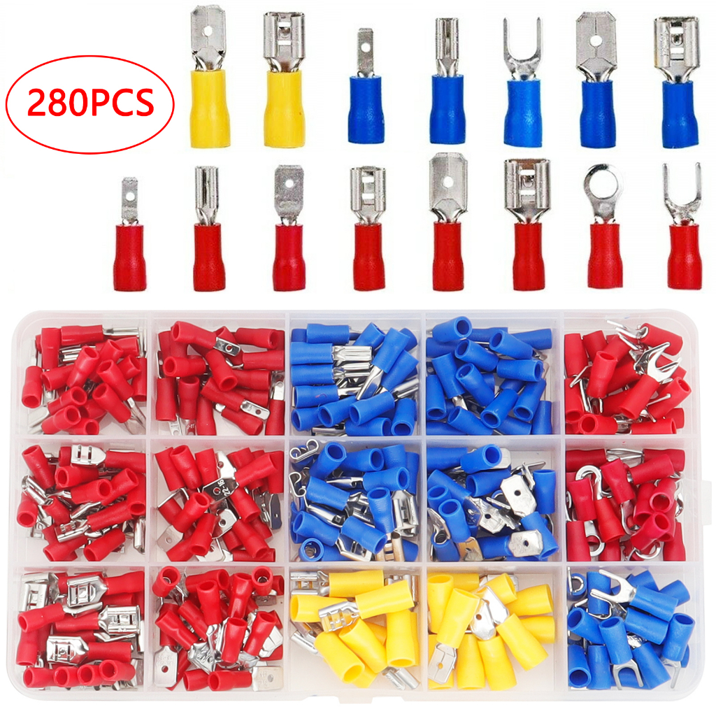 280Pcs/set Insulated Cable Connectors Electrical Wire Crimp Spade Butt ...